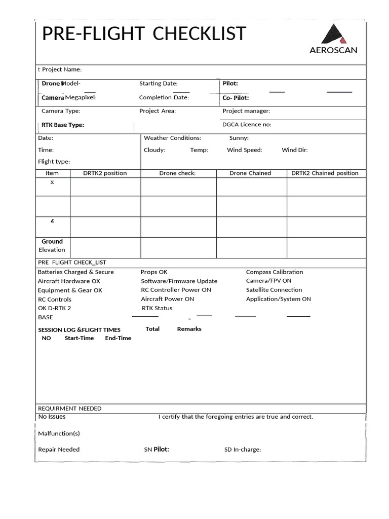 Aeroscan Pre - Flight Chake List | PDF