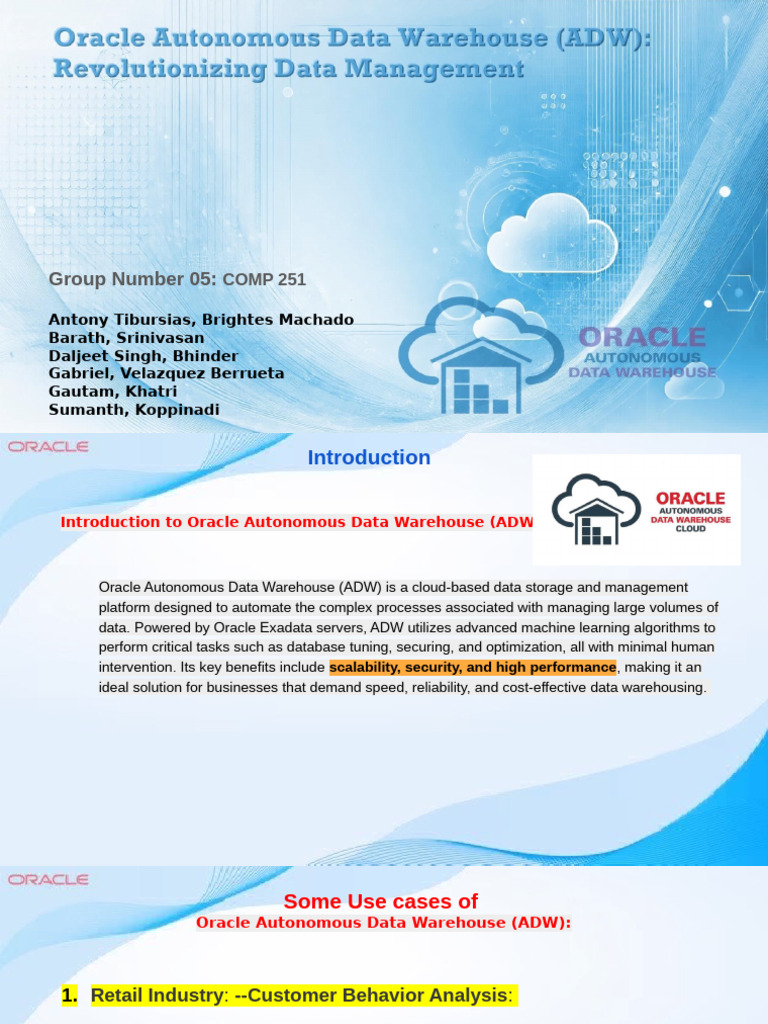 Oracle Autonomous DataWarehouse Presentation | PDF | Cloud Computing | Databases