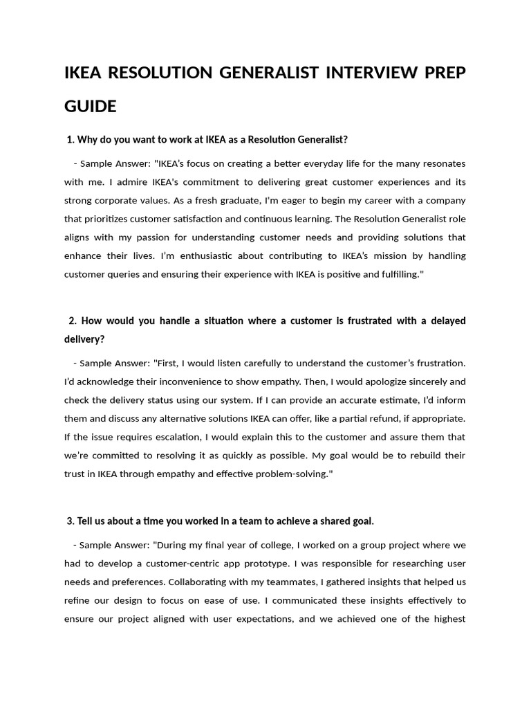 Ikea Resolution Generalist Interview Prep Guide | PDF | Communication | Empathy