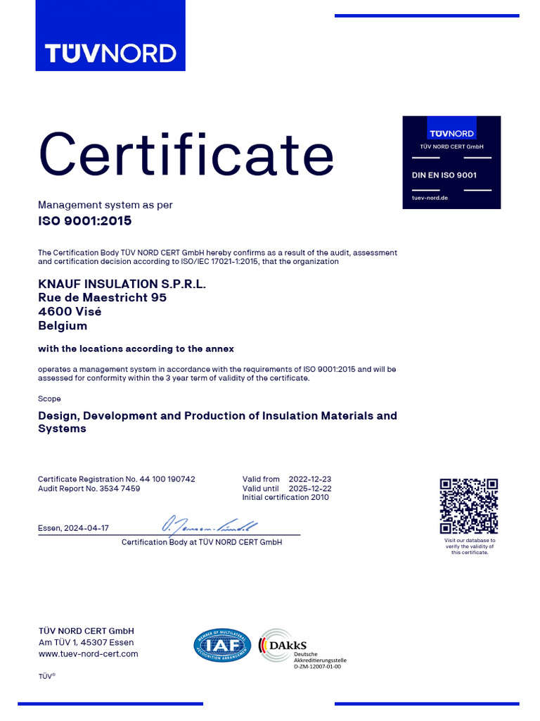 1.knauf Insulation ISO 9001 Certificate | PDF | Iso 9000 ...