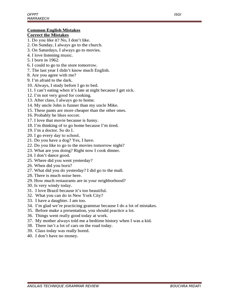 Common English Mistakes and Corrections | PDF | Syntax | Grammar