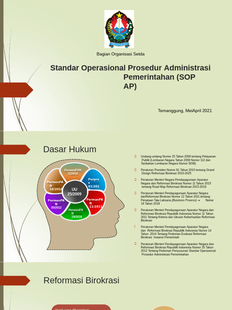 Materi Paparan Standar Operasional Prosedur Administrasi Pemerintahan | PDF