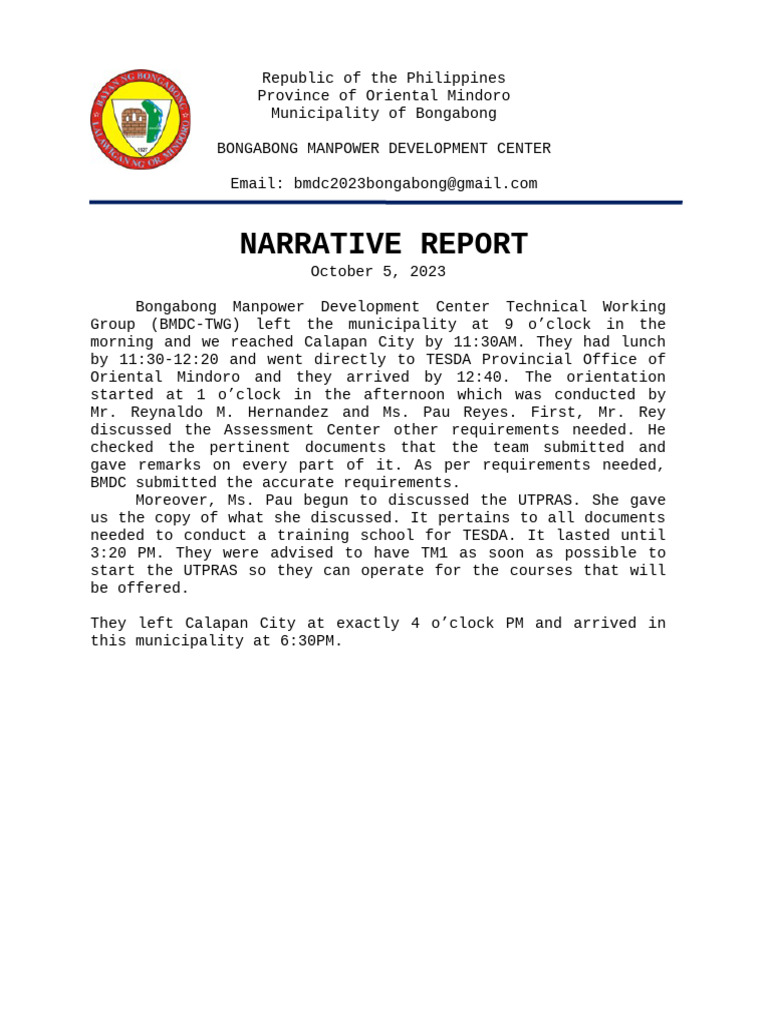 Narrative Report Updated | PDF