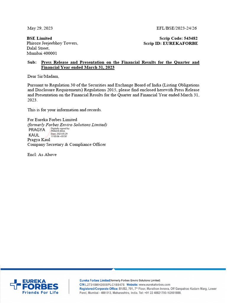 BSE Limited Scrip Code: 543482 Scrip Id: Eurekaforbe: (Formerly Forbes ...