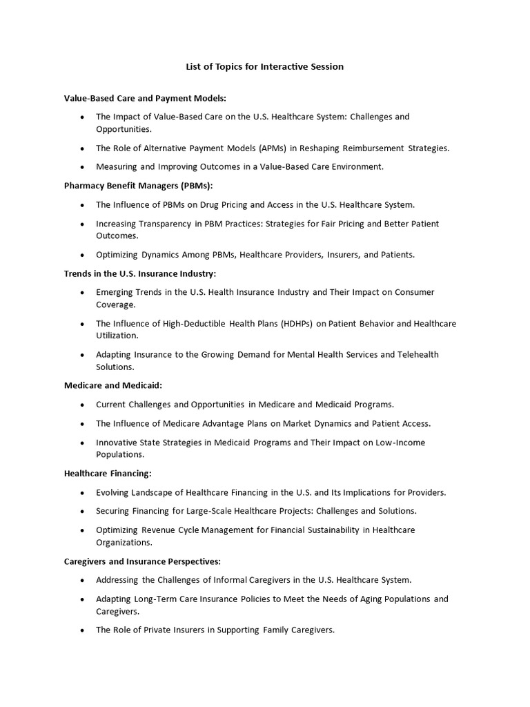 Potential Topics - Interactive Session | PDF