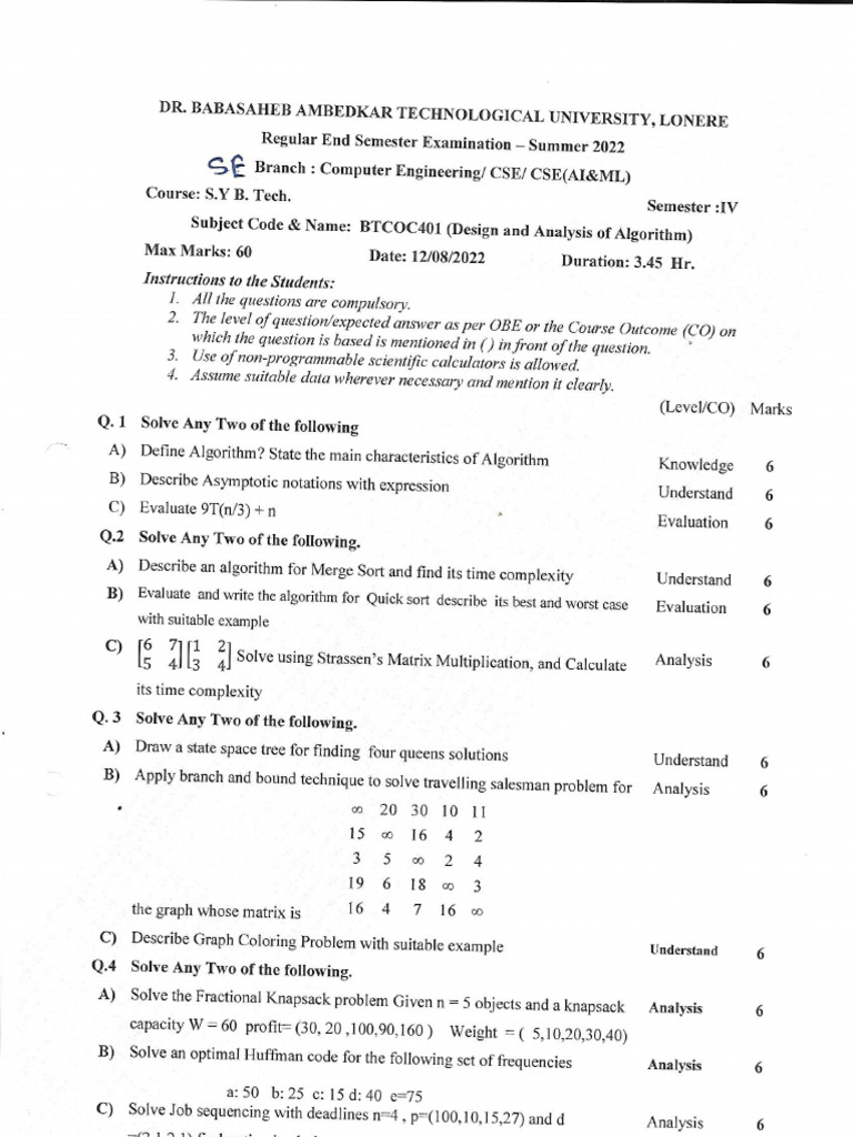 Design & Analysis of Algorithms- 12-8-2022 | PDF