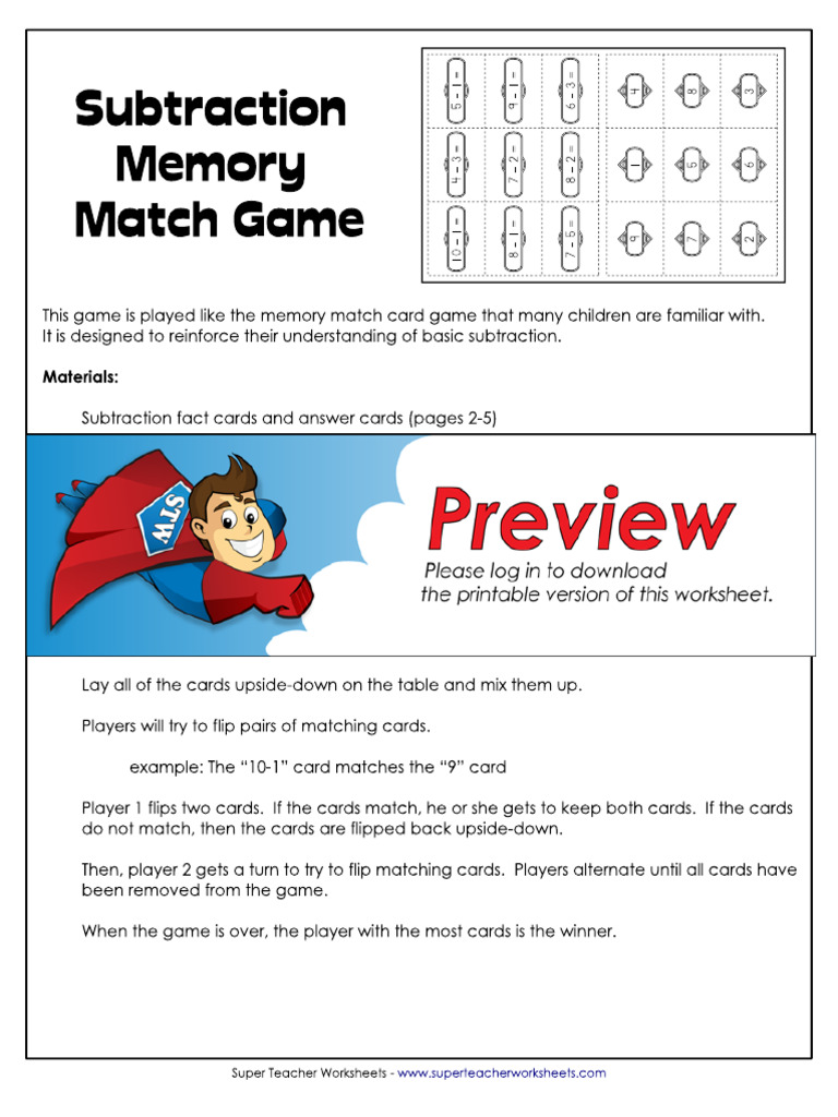 Subtraction Matching Game | PDF