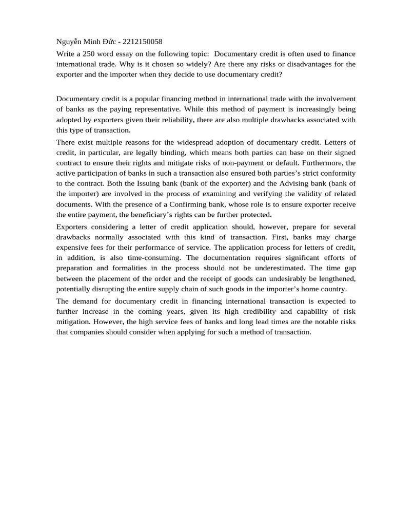 Documentary Credit Essay | PDF