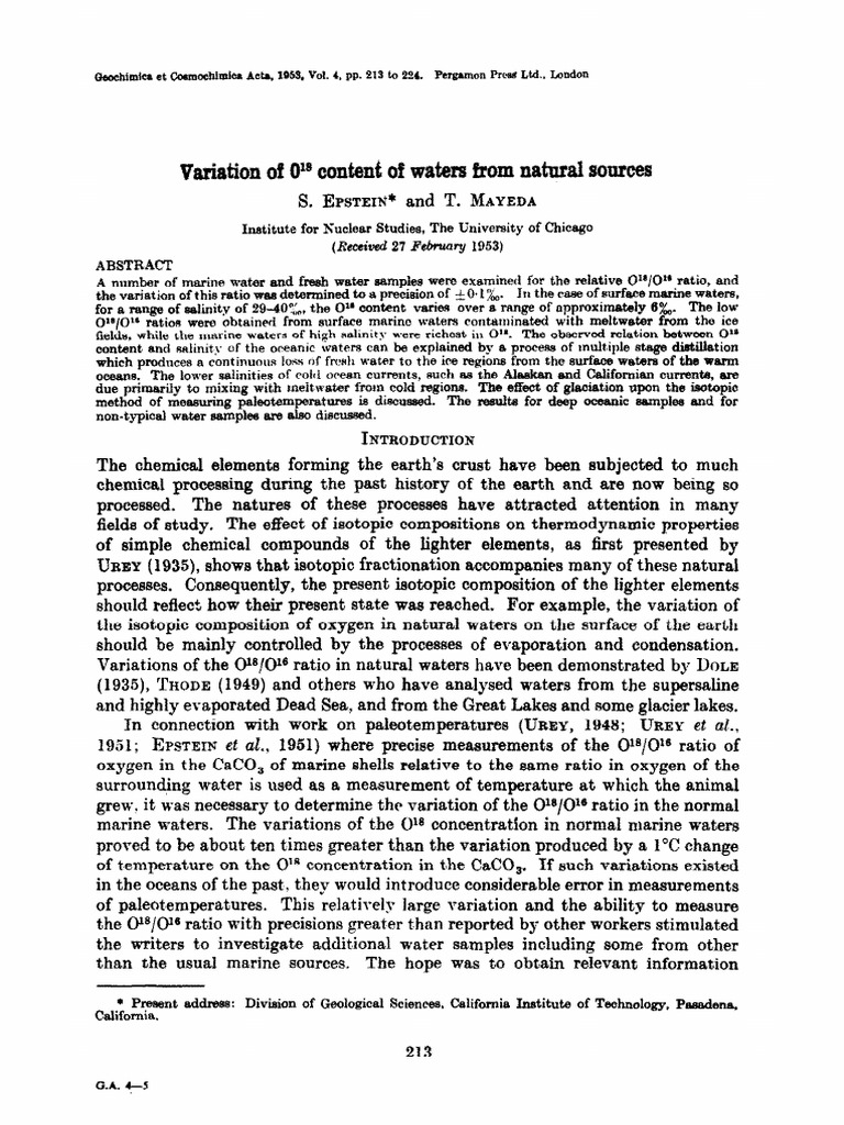 Variation of 18O Content of Water From Natural Sources | PDF | Chemical ...