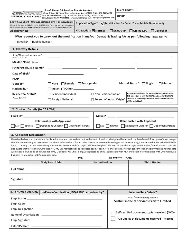 KYC Application Form for Individuals | PDF