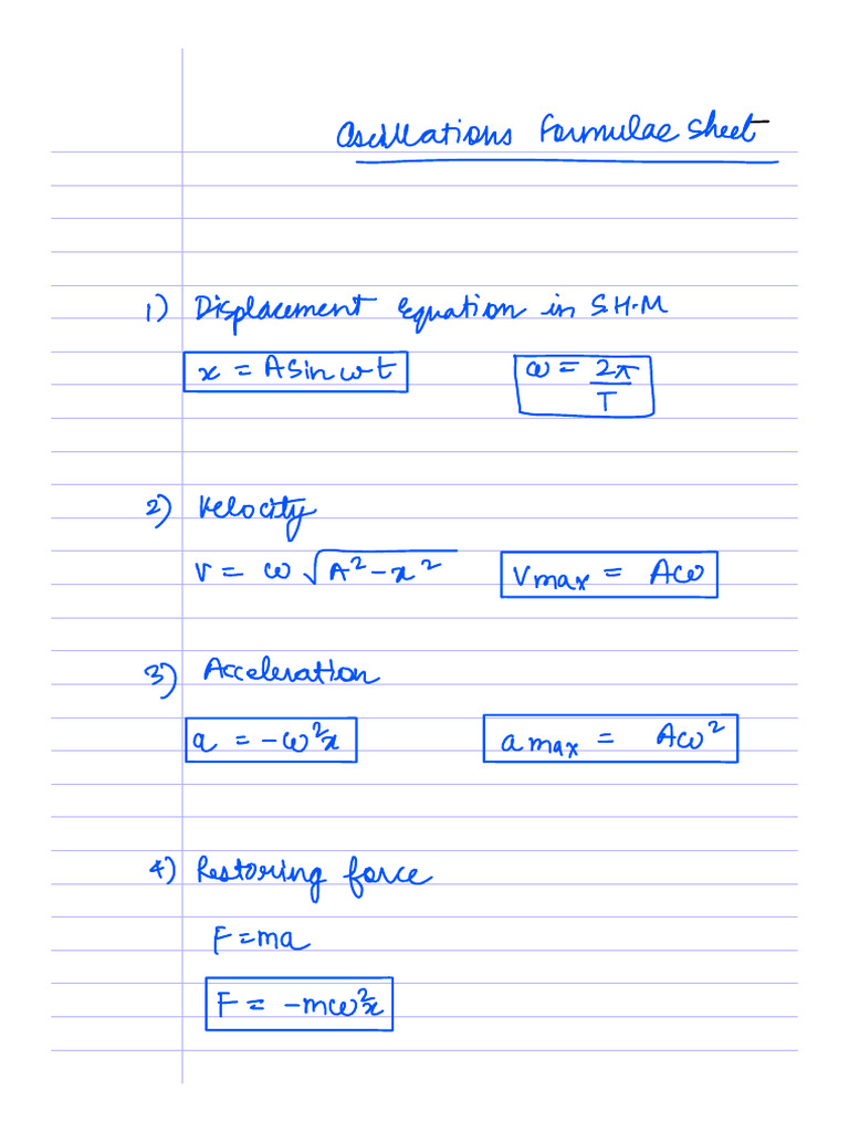 Oscillation Formulae Sheet | PDF