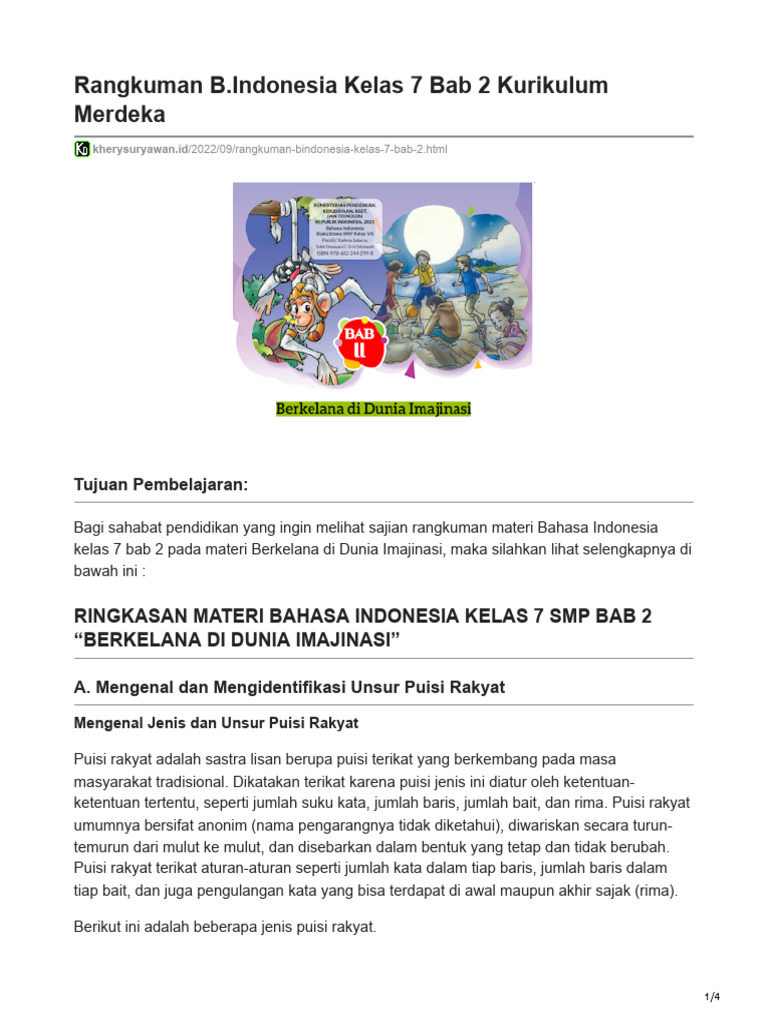 Kherysuryawan - Id-Rangkuman BIndonesia Kelas 7 Bab 2 Kurikulum Merdeka | PDF