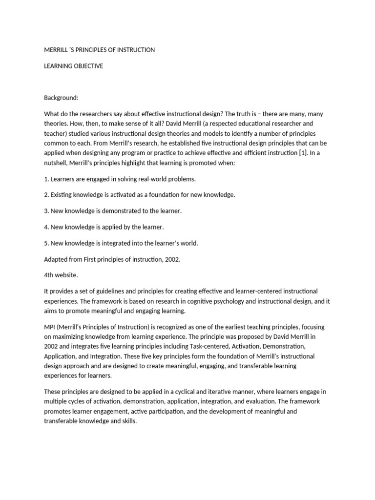 Merrill 'S Principle of Design | PDF | Learning | Instructional Design