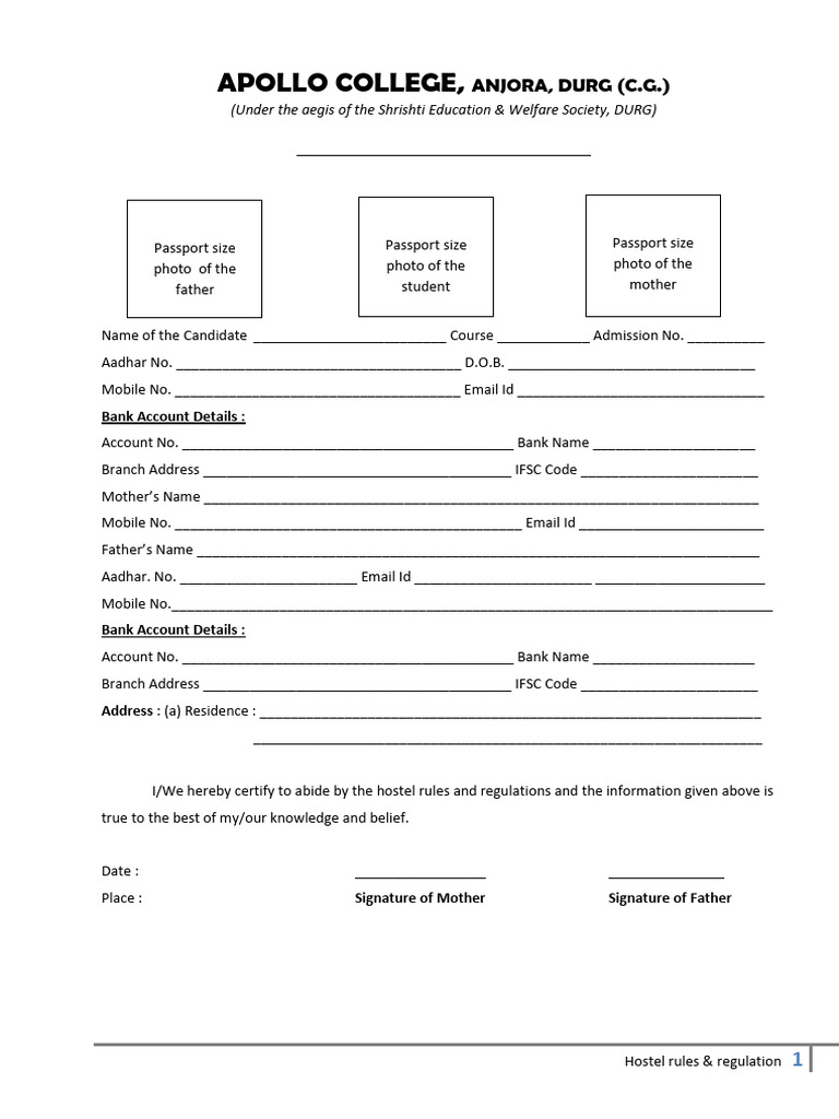Hostel Form | PDF | Affidavit