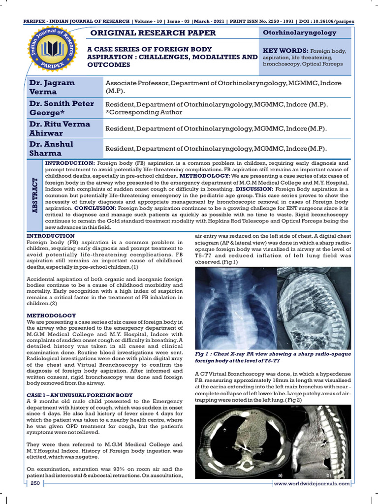 Pediatric Foreign Body Aspiration | PDF | Pulmonology | Diseases And ...