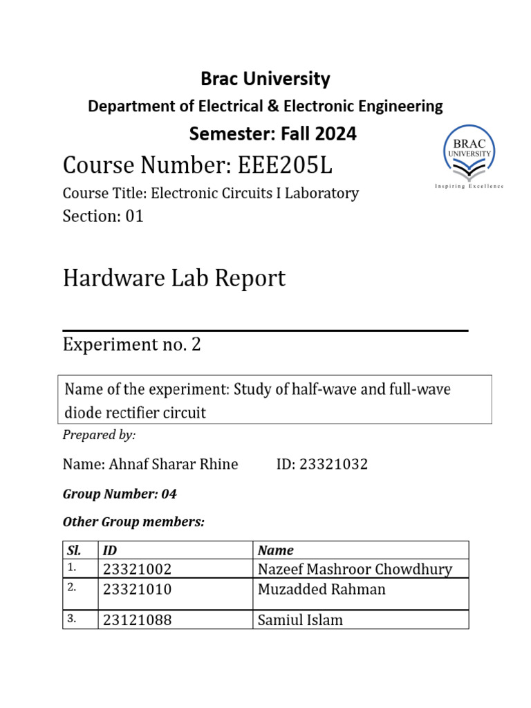 EEE205L EXP-2 Hardware Lab Report | PDF