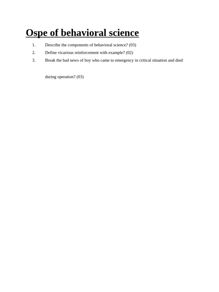 1st Ospe of Behavioral Science | PDF