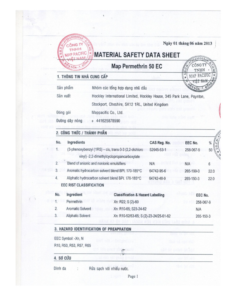 MSDS Map Permethrin 50ec - Vi | PDF