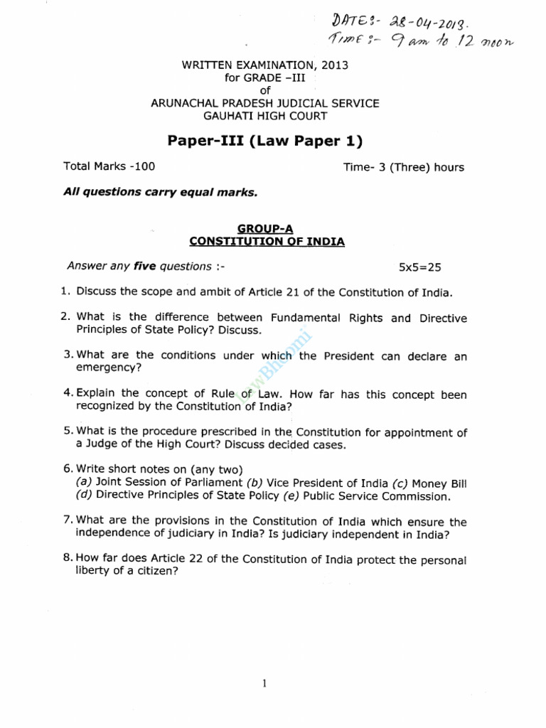 2013 APJS Grade III Mains Paper III - Watermark | PDF