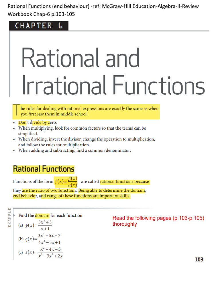 Rational Functions-Domain, End Behaviour & Graphs-Problems | PDF