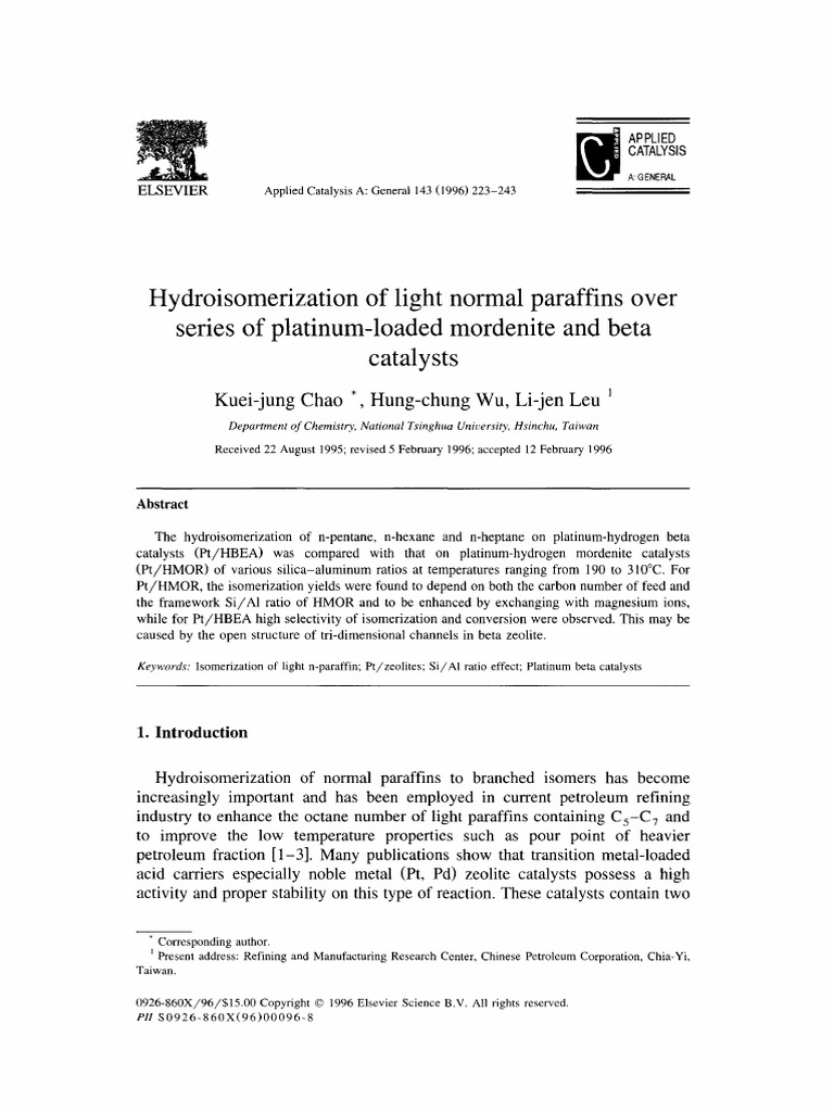 Hydroisomerization of Light Normal Paraffins Over | PDF | Cracking ...