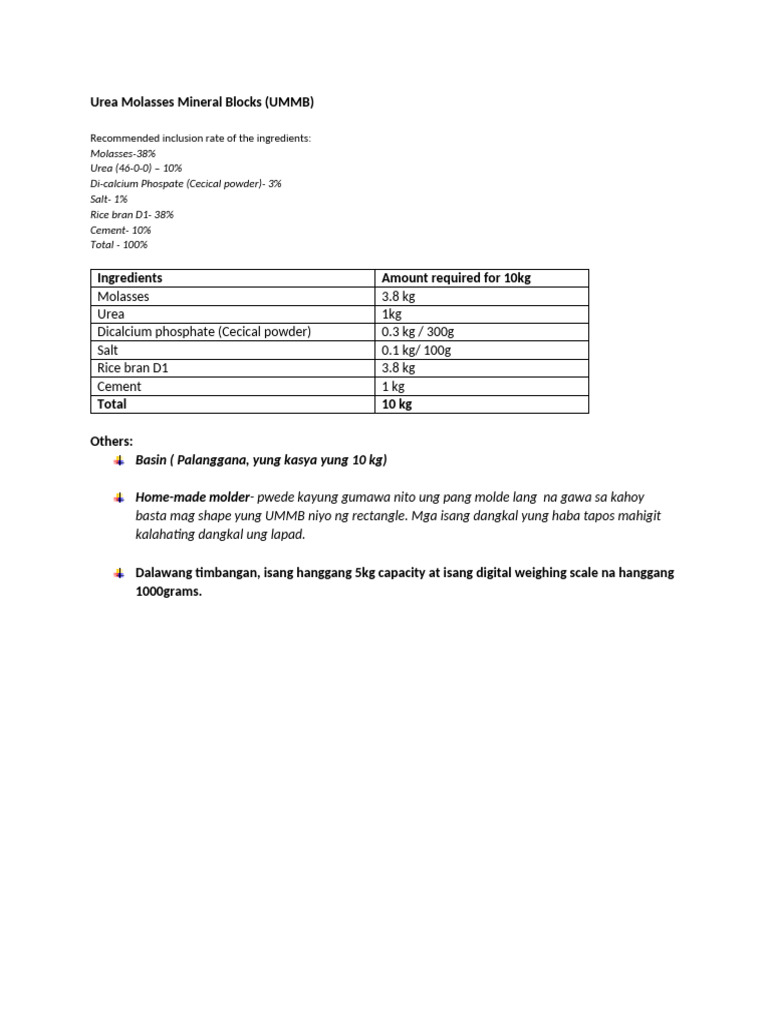 Urea Molasses Mineral Blocks | PDF