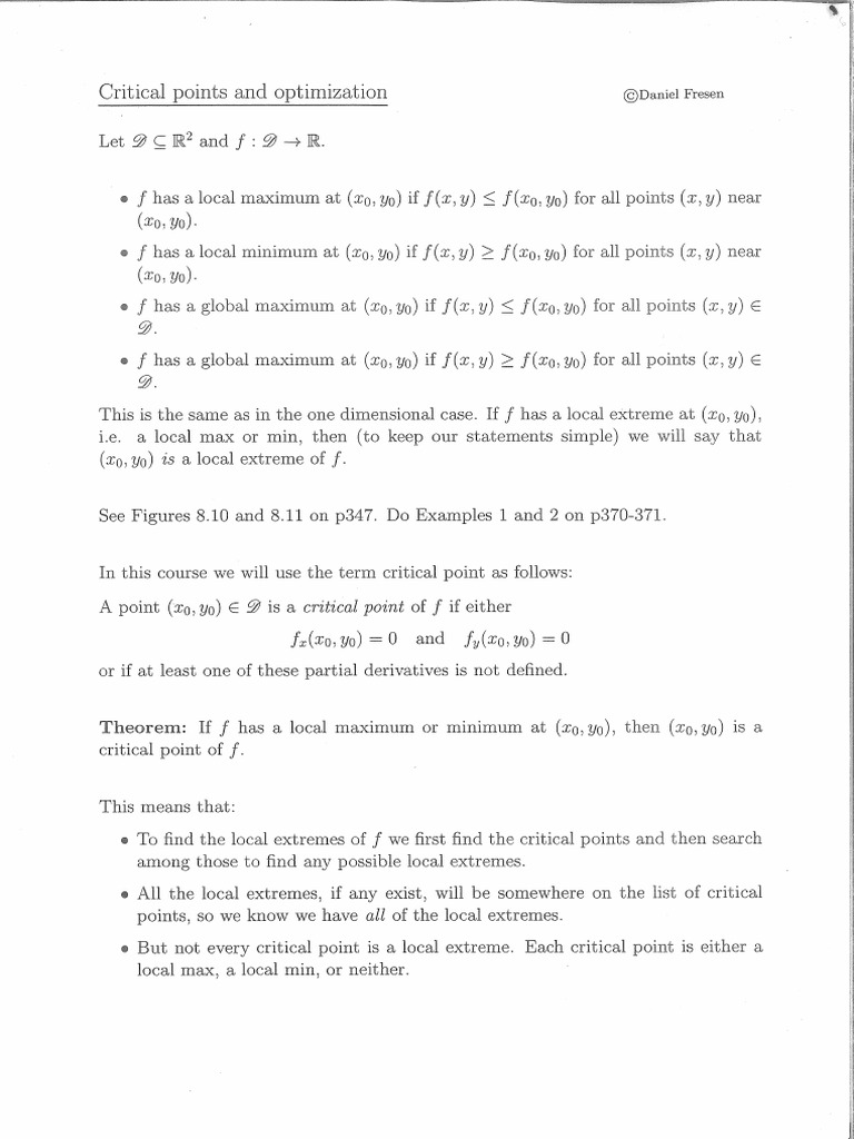 Unit 3.4 Critical Points and Optimization | PDF