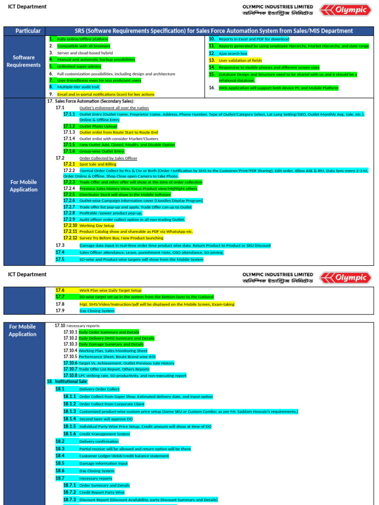 SRS (Software Requirements Specification) For Sales Force Automation ...
