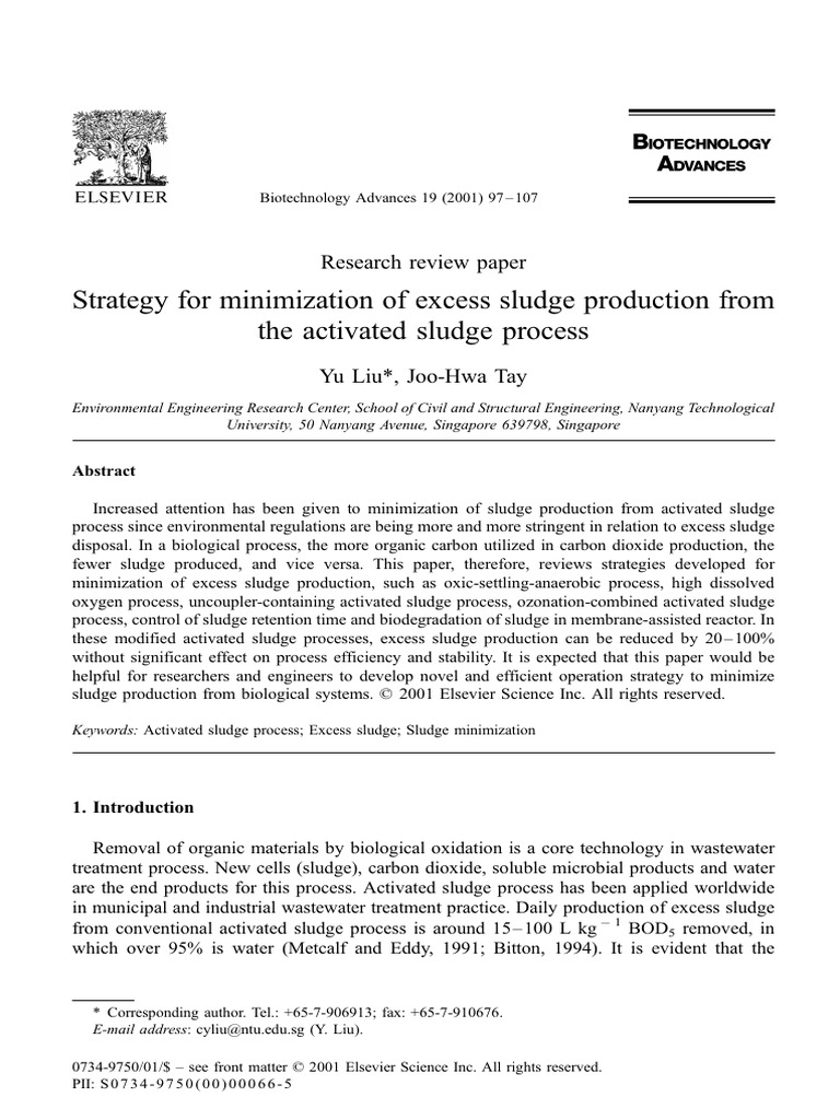 Yu Liu 2001 Excess Sludge RDN in ASP | PDF | Cellular Respiration ...