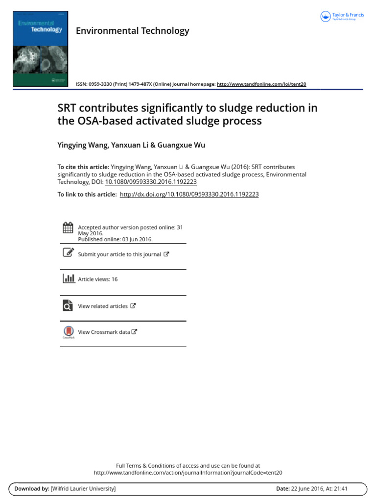 Yingying Wang 2016 SRT SR in The OSA-based Activated Sludge Process ...
