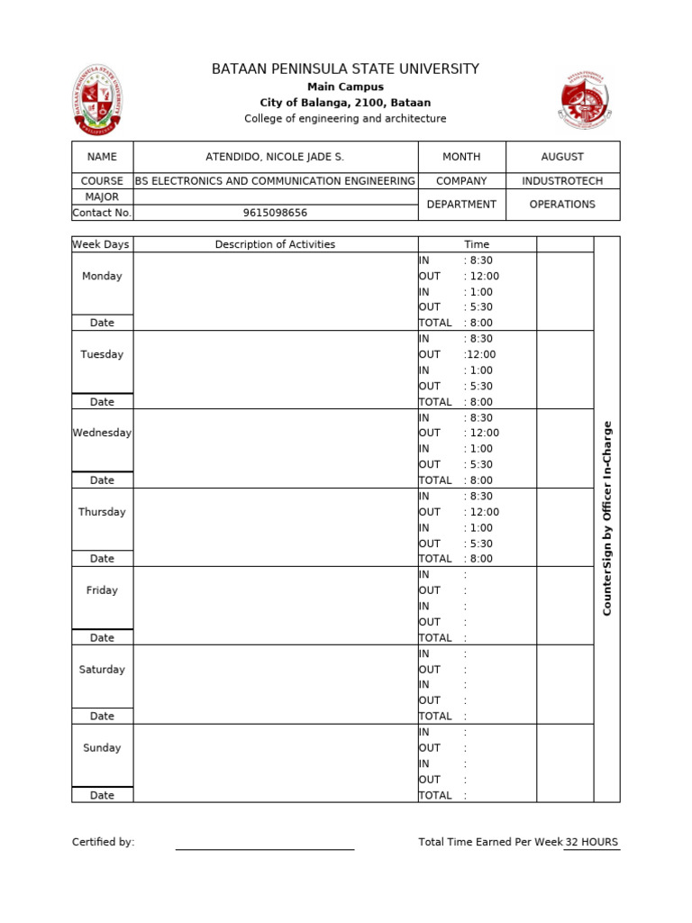 OJT FORM Sched Daily Time Record | PDF