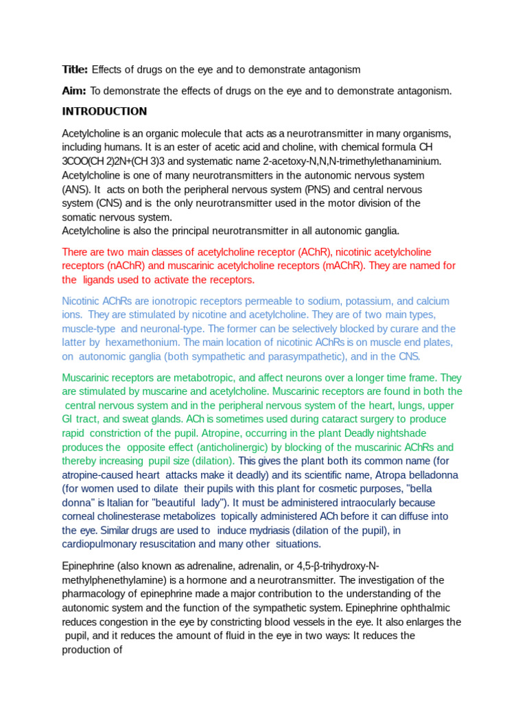 Effects of Drugs On The Eye and To Demonstrate Antagonism | PDF ...