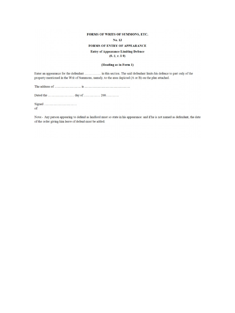 Memorandum of Appearance Limiting Defence | PDF