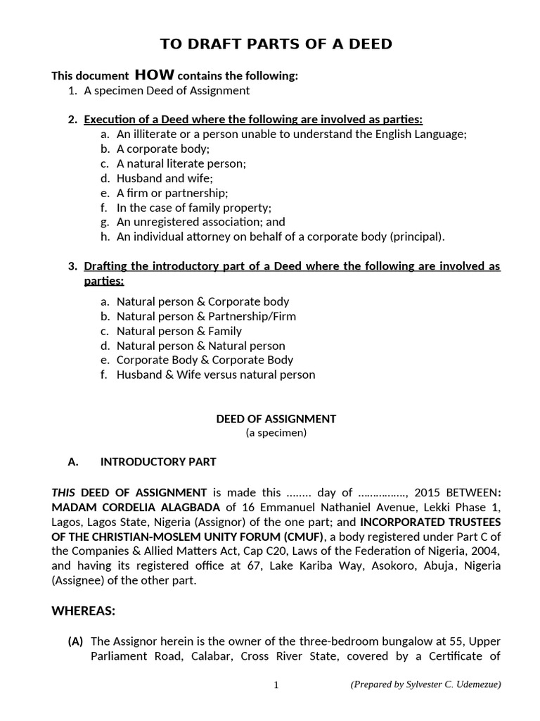 Drafting Parts of A Deed | PDF | Assignment (Law) | Common Law