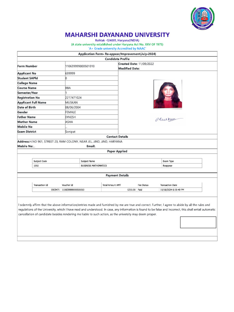 Muskan Form 12 | PDF