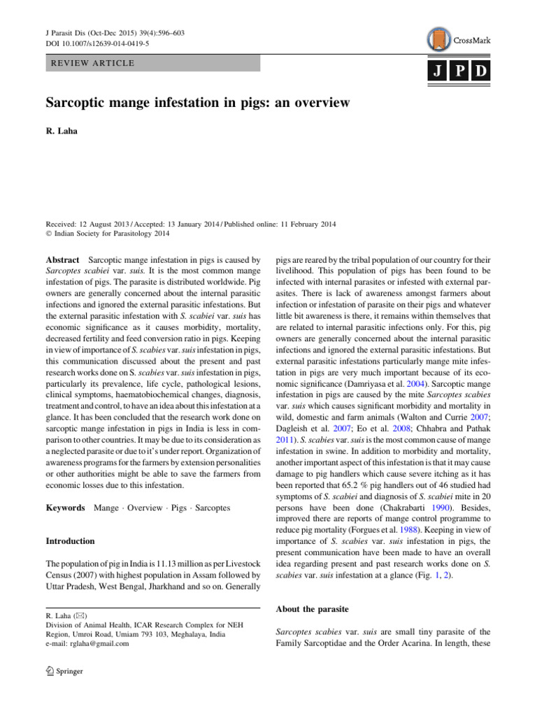 2014 - Sarcoptic Mange Infestation in Pigs - An Overview | PDF ...