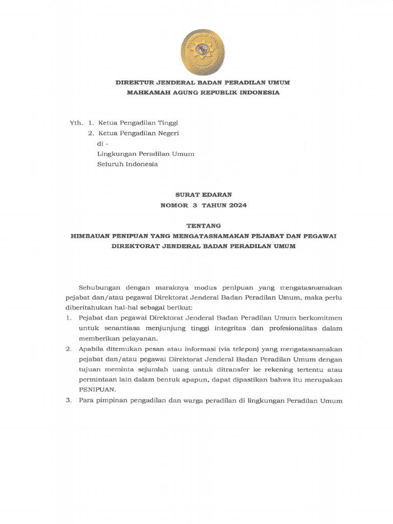 Surat Edaran Nomor 3 Tahun 2024 | PDF