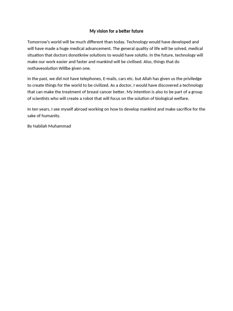 My Vision For A Better Future by Nabilah Muhammad-WPS Office | PDF