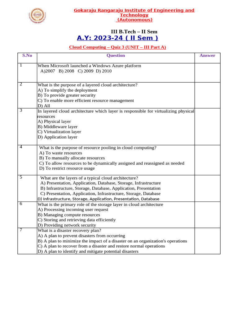 Cloud Computing Quiz 3 Unit 3 Pdf 3950