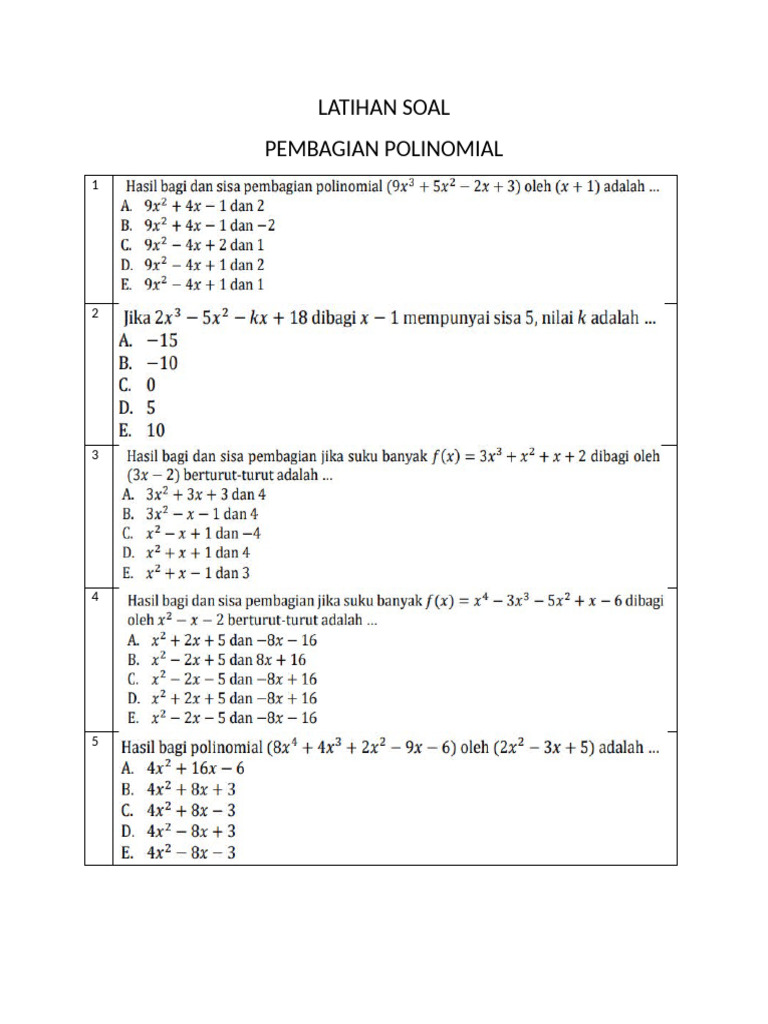 Latihan Soal Polinomial | PDF