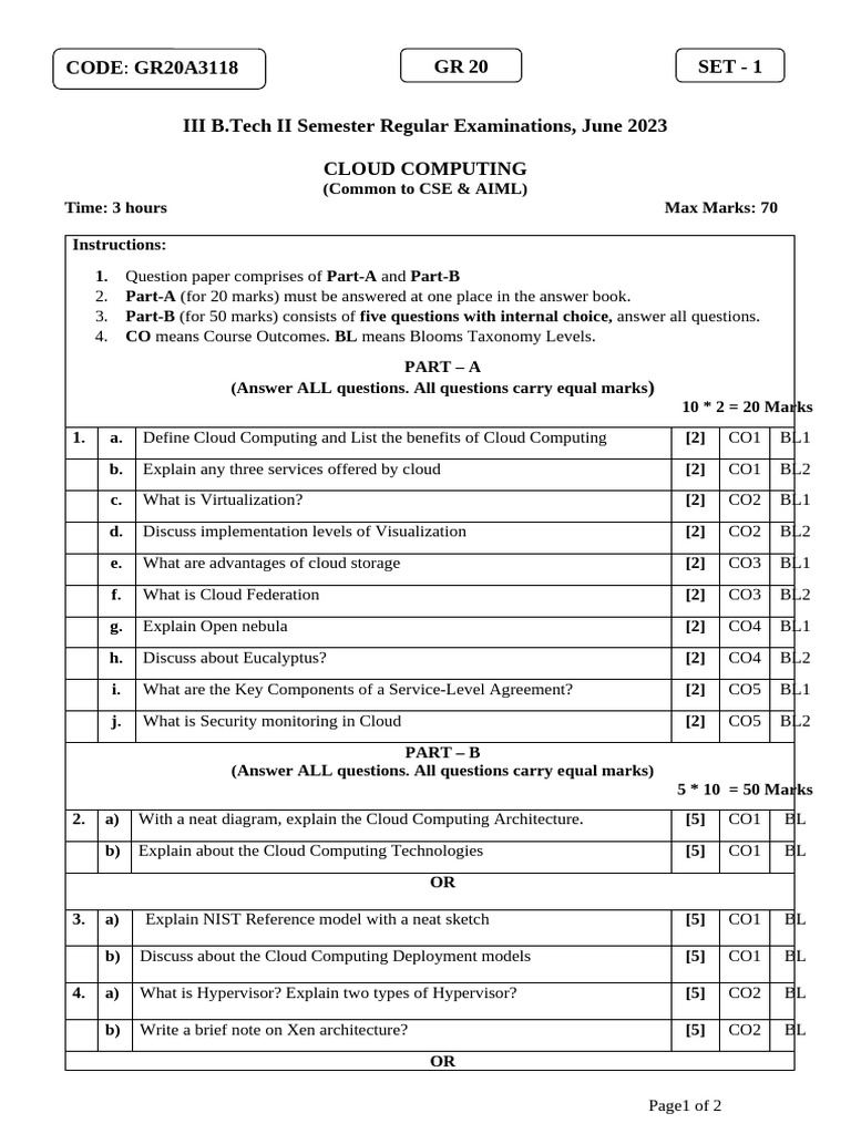 B.Tech Cloud Computing Exam | PDF | Cloud Computing | Virtualization