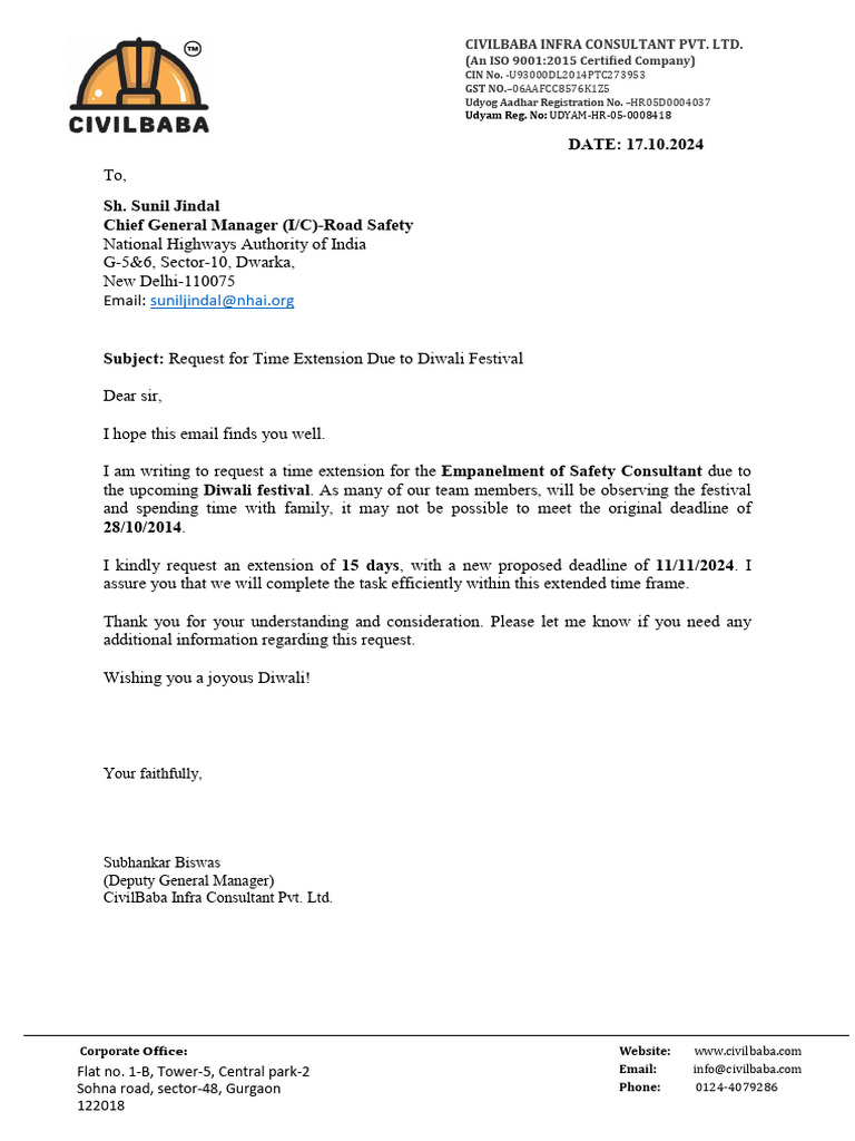 Time Extension Letter | PDF