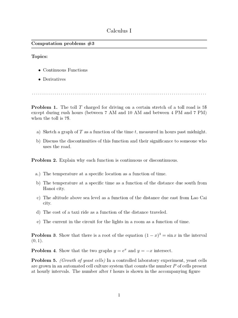 Calculus I - Computation Problems #3 | PDF | Function (Mathematics ...