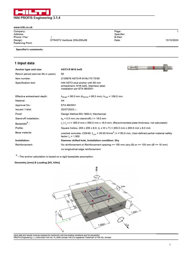 Hilti PROFIS Engineering Anchor Design | PDF | Building Materials ...