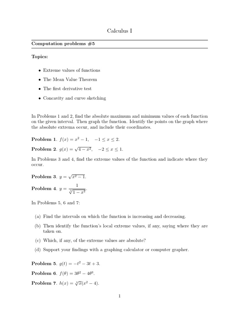 Calculus I - Computation Problems #5 | PDF