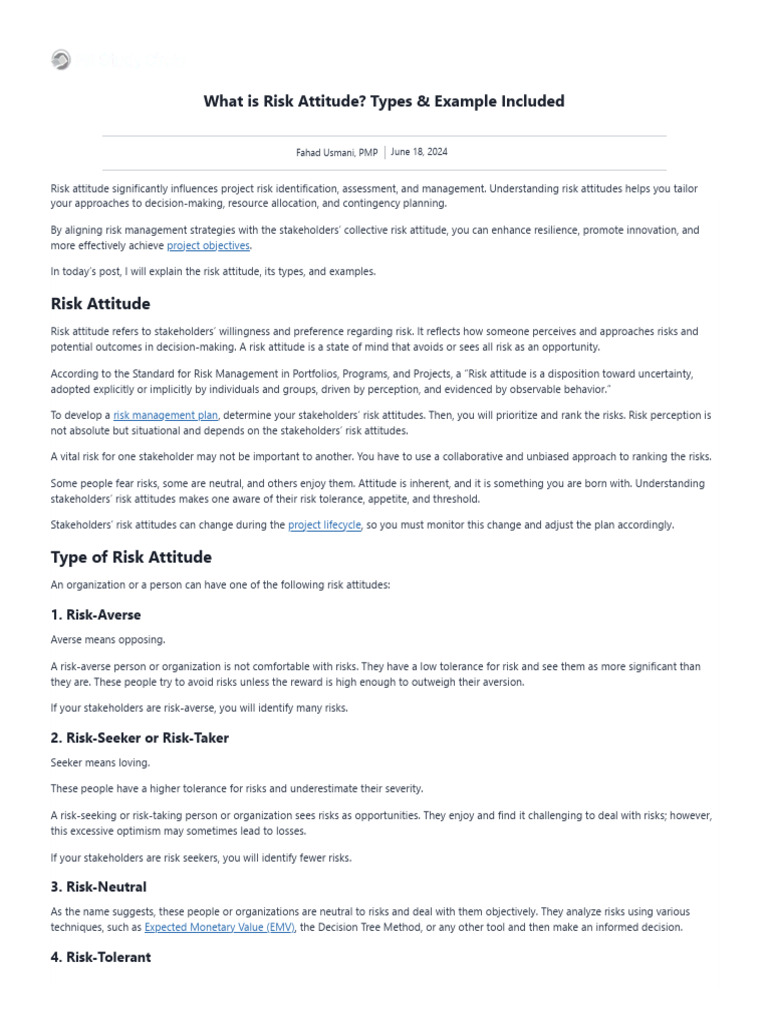 What Is Risk Attitude - Types & Example Included - PM Study Circle | PDF | Risk | Attitude ...