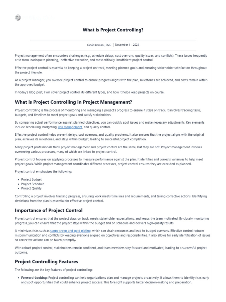 What Is Project Controlling - PM Study Circle | PDF | Project ...