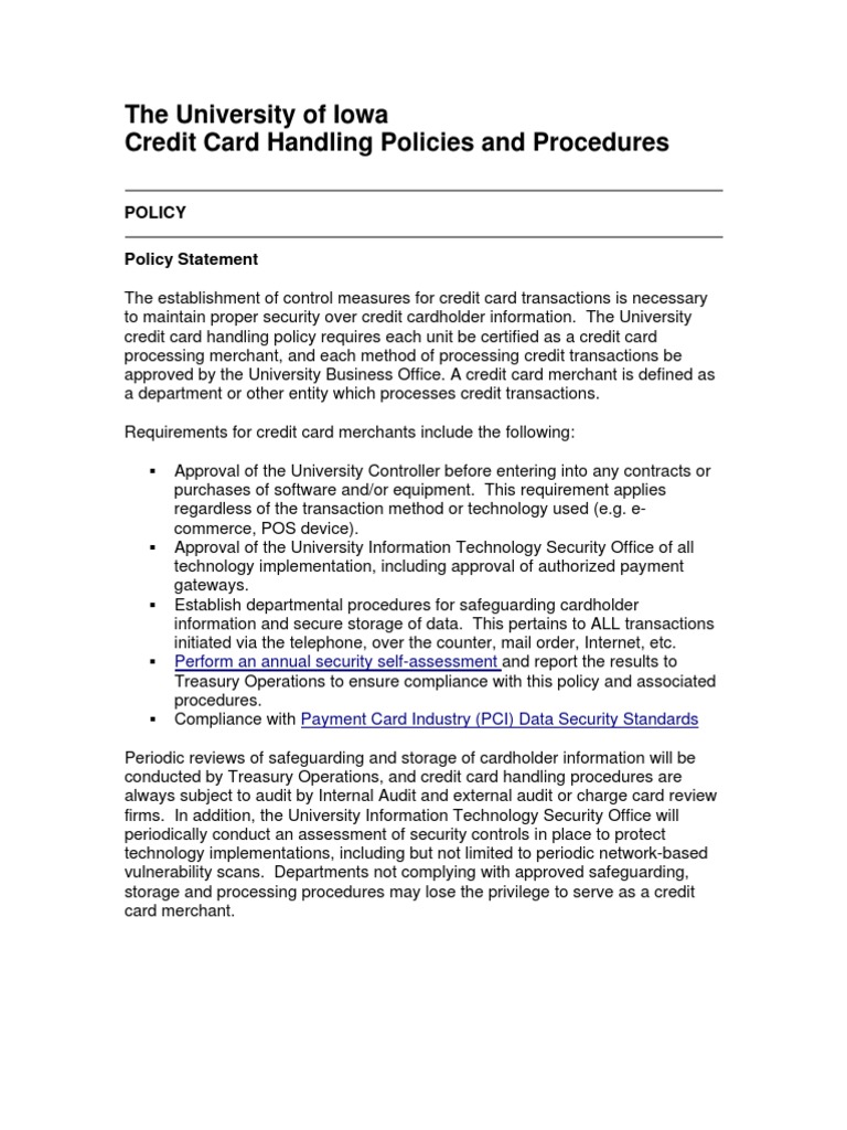 Credit Card Handling Policies and Procedures | PDF | Payment Card ...