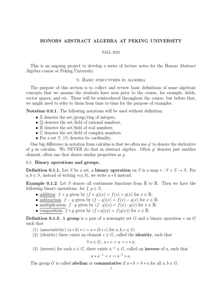 Honors Algebra 2023 | PDF | Group (Mathematics) | Field (Mathematics)