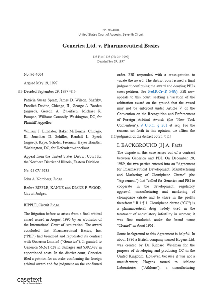 Generica Ltd. v. Pharmaceutical Basics | PDF | Generic Drug | Arbitral ...
